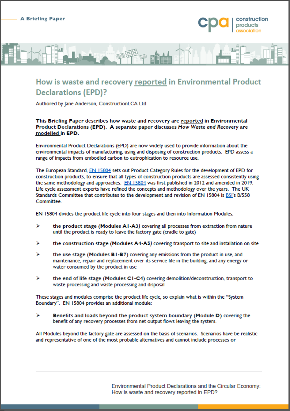 How is waste and recovery reported in Environmental Product ...
